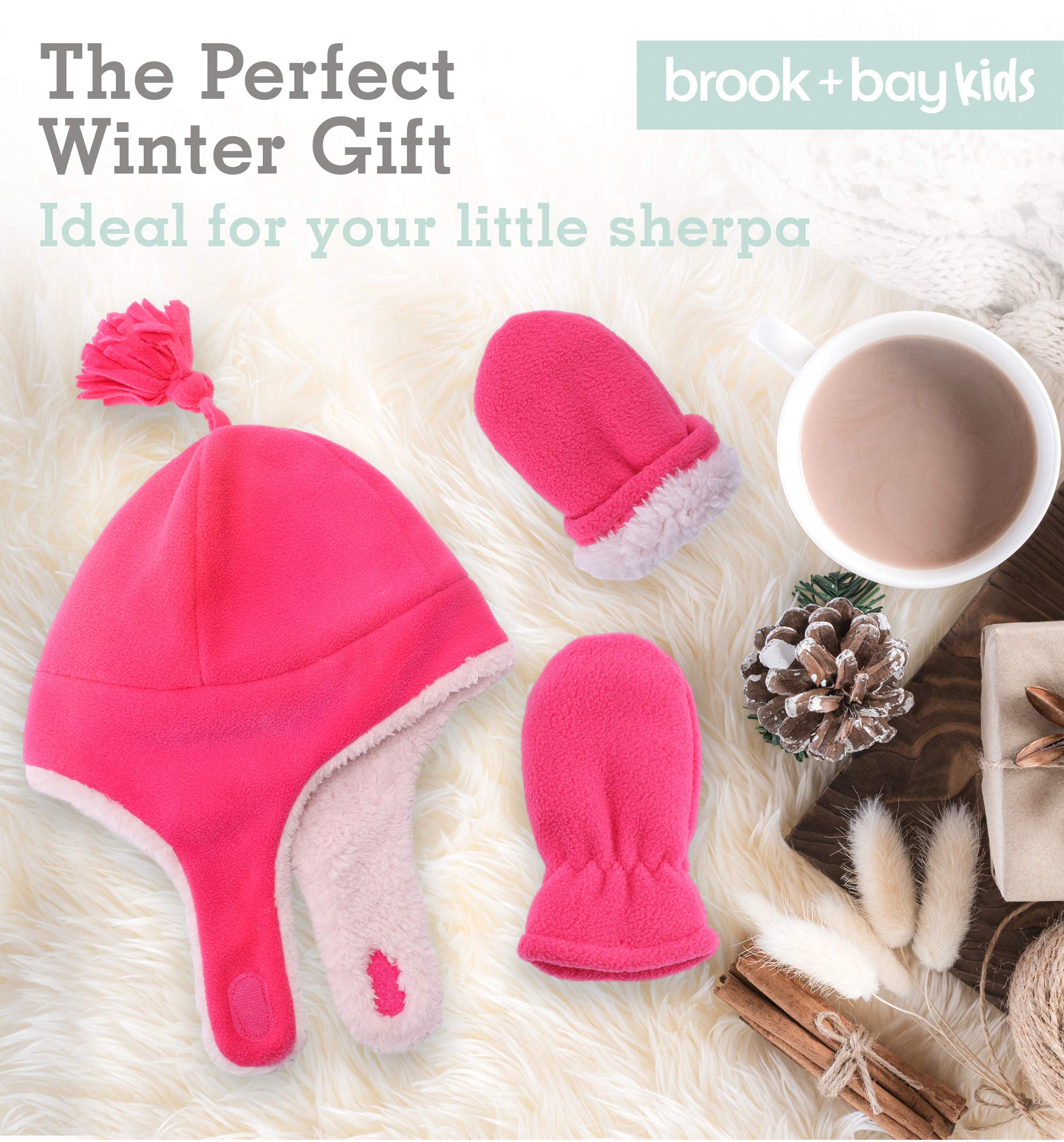 Brook + Bay Toddler Hat & Glove Set - Toddler Mittens & Winter Hat - Baby Fleece Hat for Infant Kids Set 6-18 months - Pink