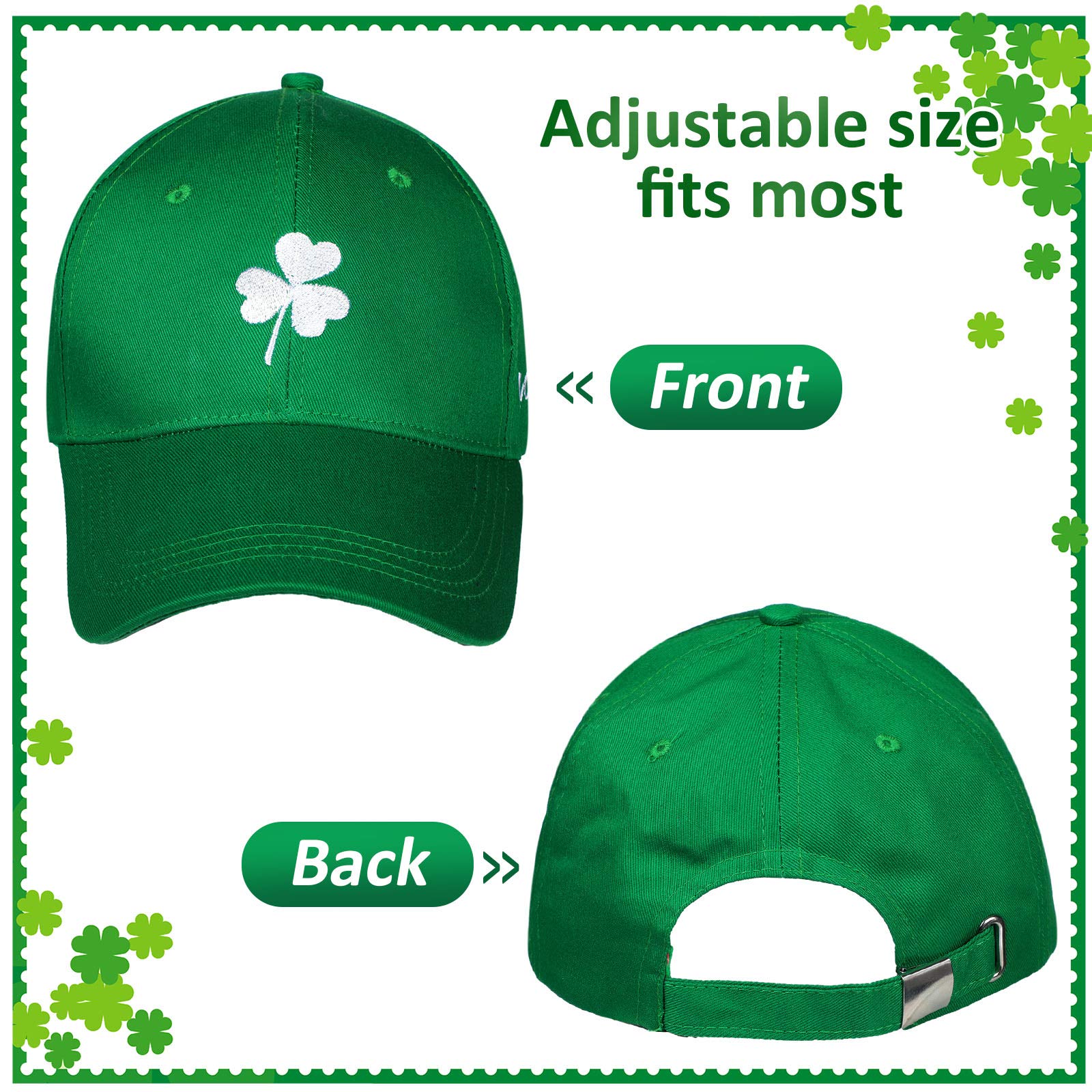 2 Pieces St. Patrick's Day Hat Shamrock Baseball Cap Accessories Adjustable Clover Caps for Men and Women (Clover Style)