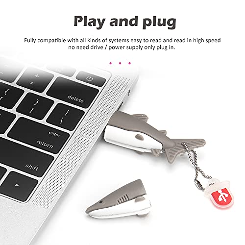 USB Flash Drive 64GB Cute Grey Shark Shaped USB Drive Thumb Drives USB 2.0 Memory Stick for External Data Storage