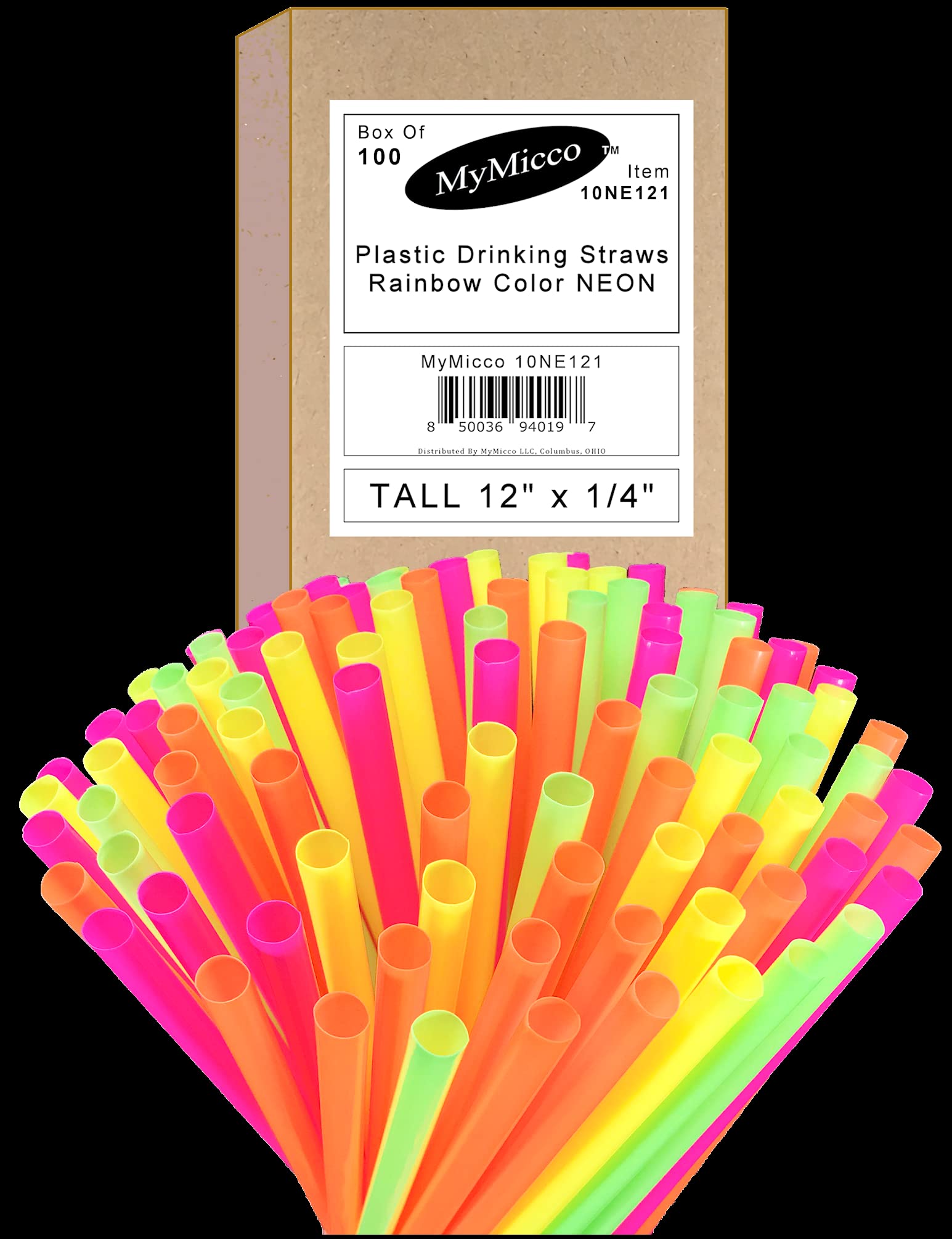 10NE121 MyMicco - 150 Giant 12" x 1/4" Neon Plastic Straws - Shakes, Shakes - Ships To You From OHIO