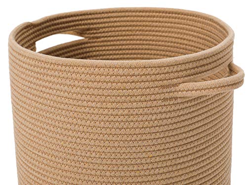 13" x 13" x 15" Medium Storage Basket with Lid, Cotton Rope Storage Baskets, Laundry Hamper, Cloth Bin, for Clothes Towels Blankets Storage in Living Room, Large Basket Full Beige with Cover