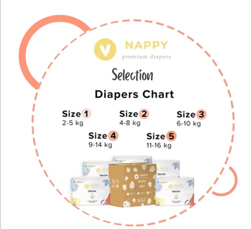 Nappy Selection Premium Diapers Size 1 (2-5 KG) Newborn 22 Diapers/Organic-Natural Cotton Enhanced Back Sheet/European Made