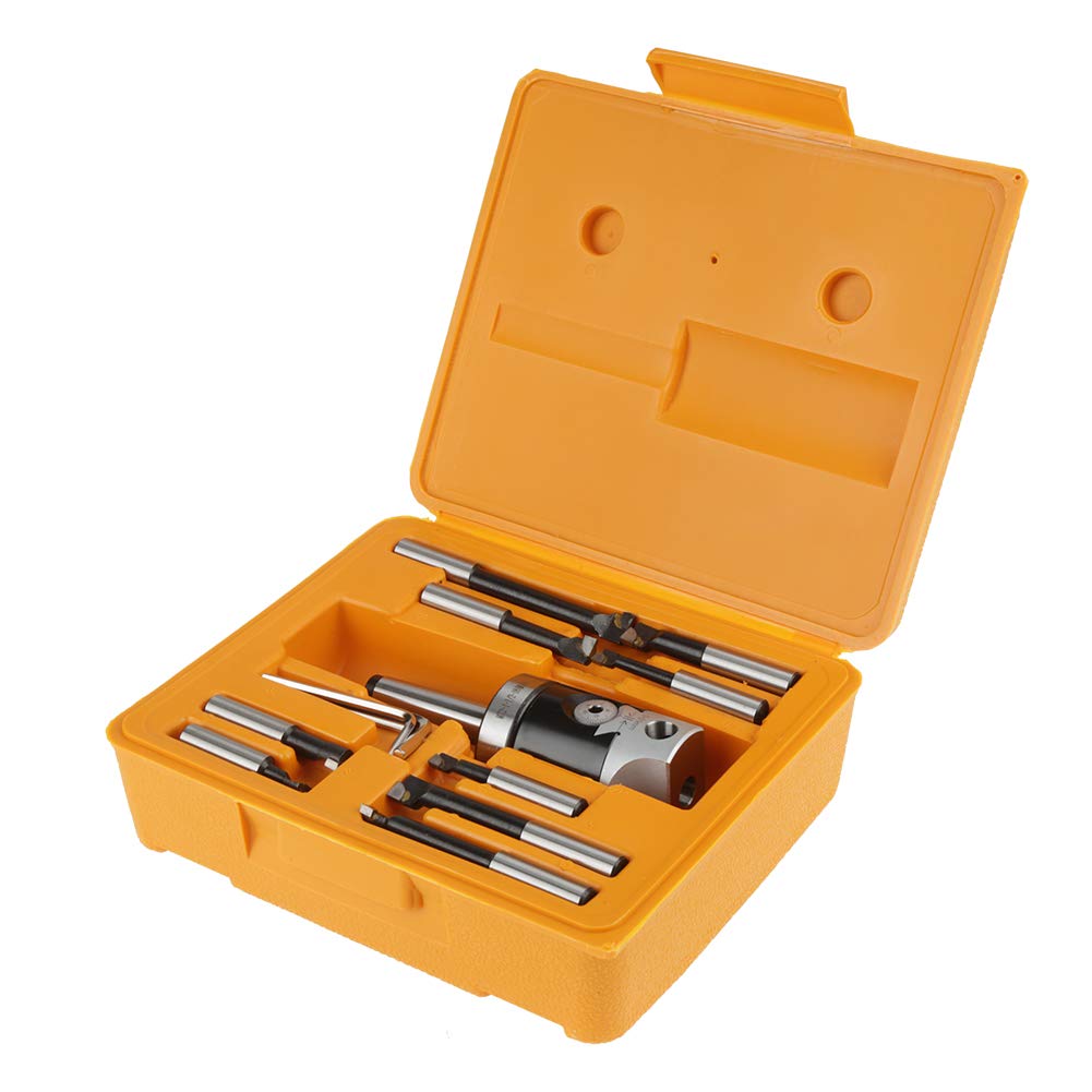 50mm Boring Head Set, 1 Set MT2 -M10 F1-12 Boring Head with 12mm Boring Bars, MT2 M10×1.5 1-1/2"-18UNF Perfect for Milling Machine Accessories