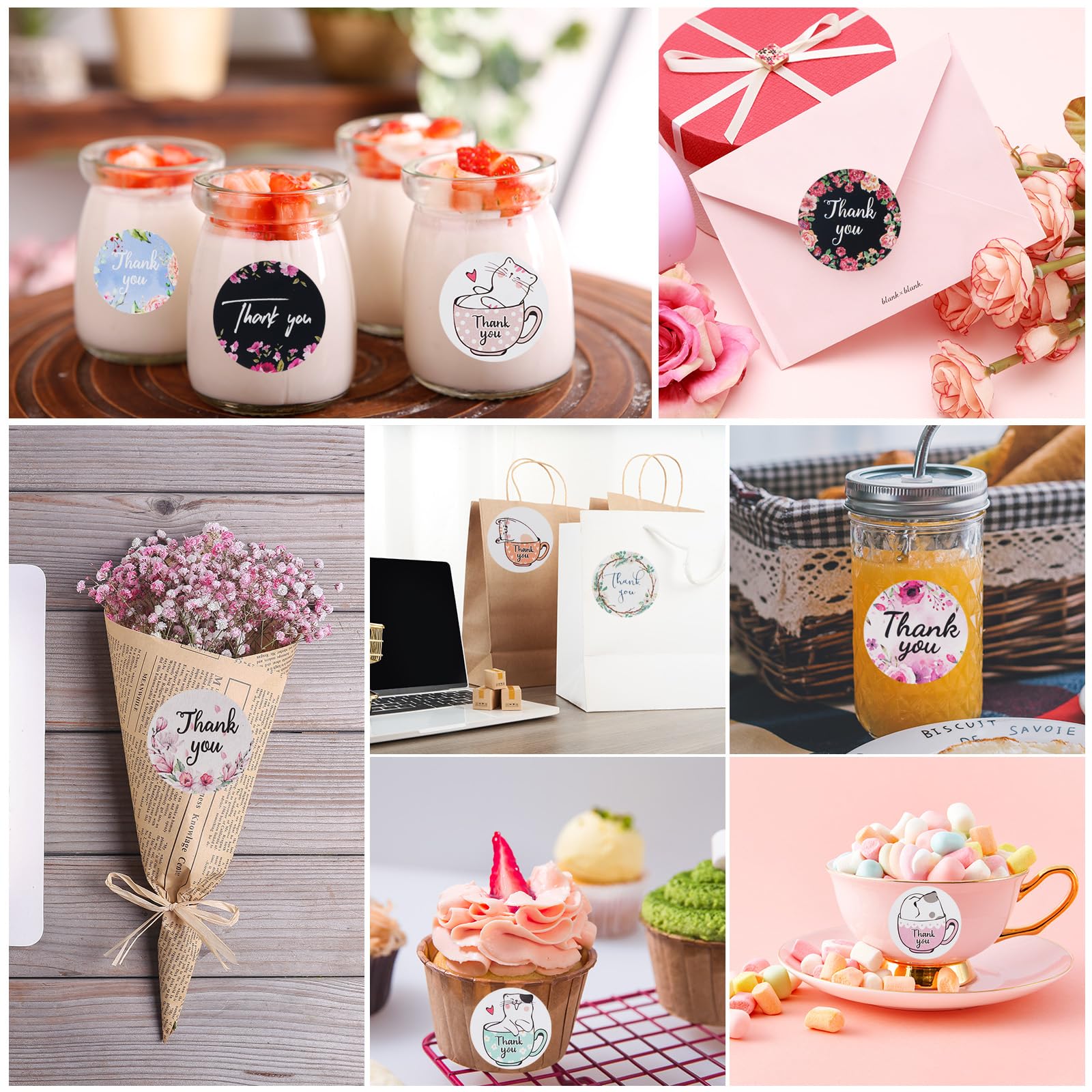 1000 Pieces Thank You Stickers, Round Seal Label Stickers for Greeting Cards Gift Envelopes Boxes Party Decoration Handmade (1'' and 2 Rolls)