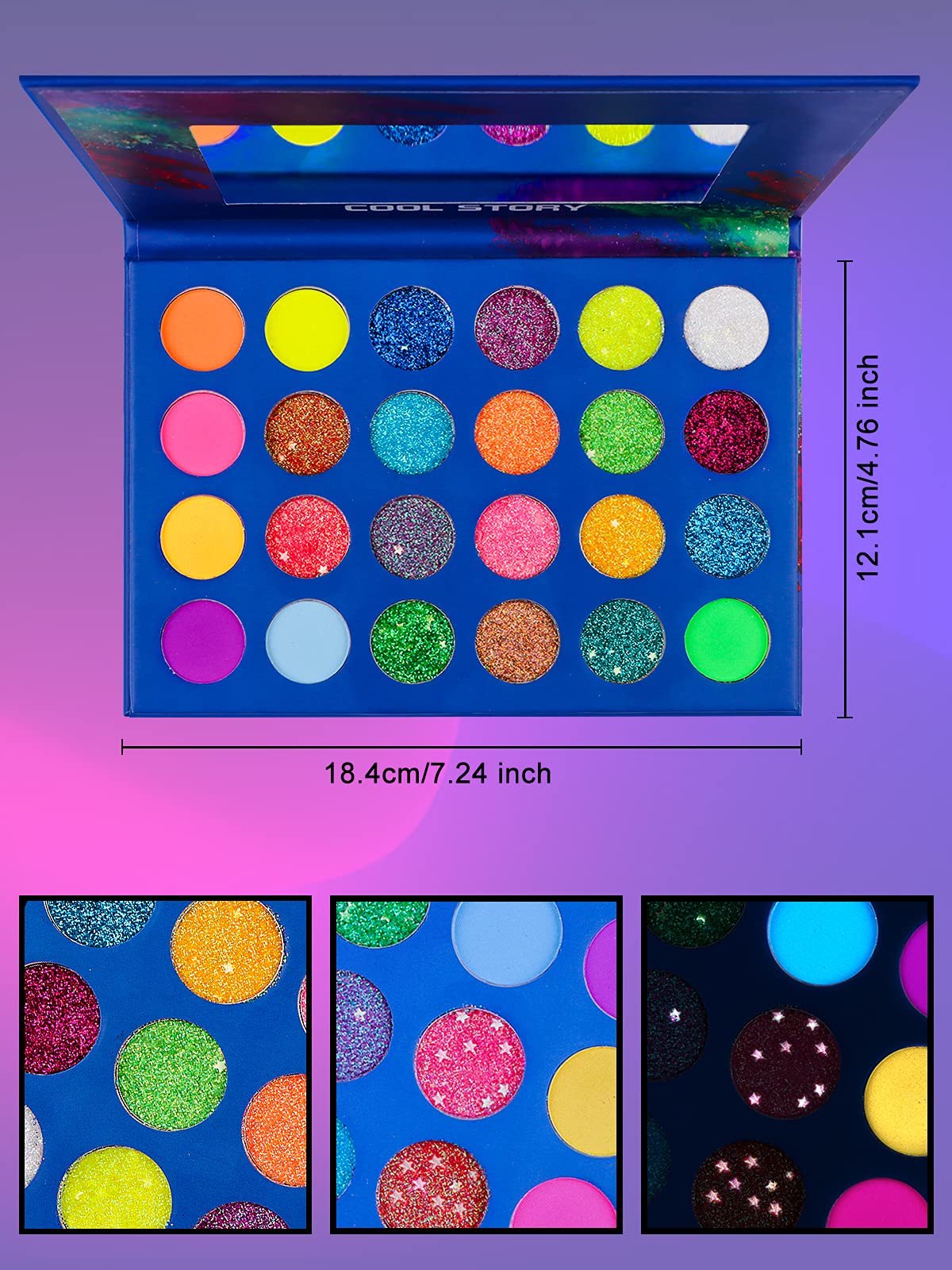 Kalolary 24 Colors Glow in the Dark Makeup Eyeshadow Face Paint Palette, Highly Pigmented Neon Eyeshadow Palette Matte and Glitter UV Glow Blacklight Party Make up