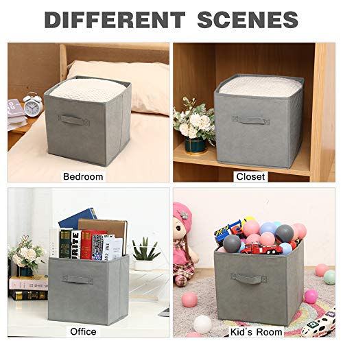 C&AHOME Cube Storage Bins 6-Pack Foldable Fabric Storage Cubes Baskets Containers Drawers with Dual Handles, Toys Closet Storage Box for Organizing Shelf, 10.5" L x 10.5" W x 11" H, Light Grey