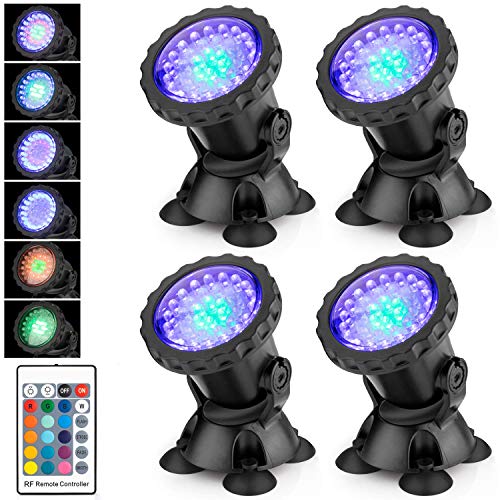 Arbnic Pond Light Waterproof IP 68 Submersible Spotlight, with 36 LED Bulbs 3.5W Spotlight, Used for Aquarium Garden Pond Fish Tank Rockery Landscape Light (Multicolor,4 in Set)