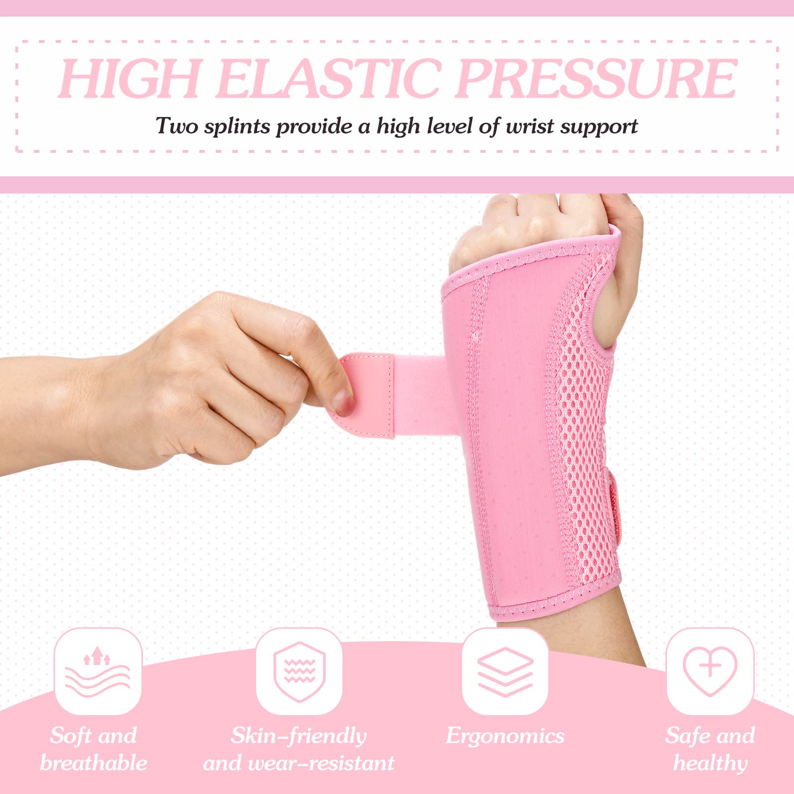 2 Pieces Wrist Brace Carpal Tunnel for Men Women Arthritis Wrist Brace Protector Night Sleep Removable Wrist Support Carpal Tunnel for Helping People Have a Better Sleep(Small/Medium,Pink)