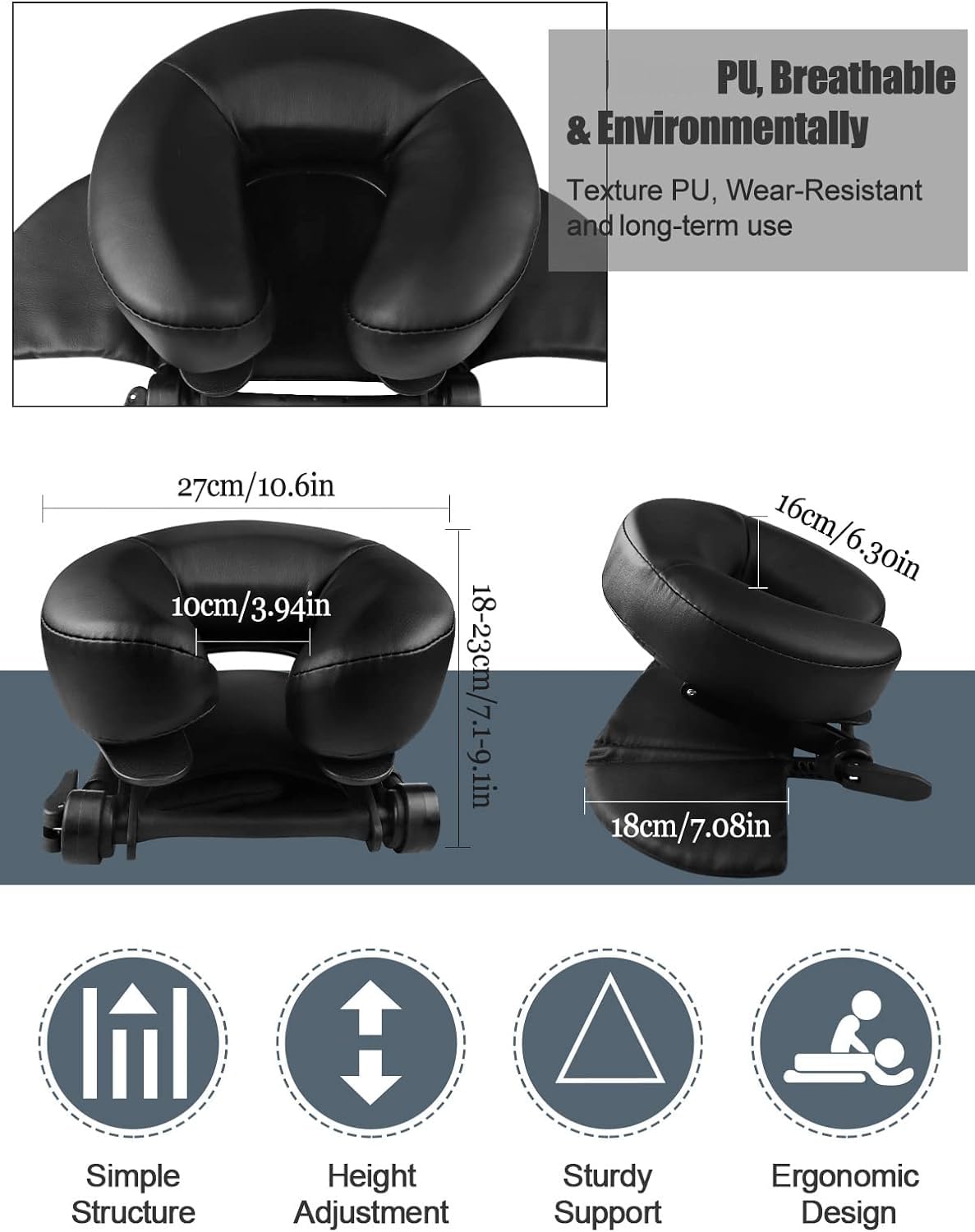 EBANKU Massage Table Face Cradle Cushion, Face Cradle Down Tabletop Massage Kit Adjustable Massage Table Headrest Face Pillow with Platform for Massage Chair SPA Bed (Black)