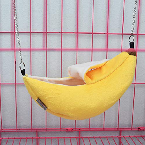 Amakunft 2 Packs of Banana Hamster Hammock, Yellow Hamster Bed for Cage, Cute Syrian Hamster Hammock, Soft Dwarf Hamster Bed for Sugar Glider/Mouse/Rat/Squirrel