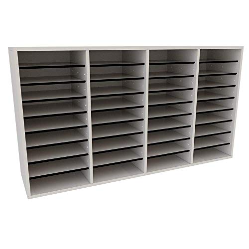 Adir Wooden Literature Organizer Sorter - Stackable Mail Craft Paper Storage Holder with Removable Shelves for Office, Classrooms, and Mailrooms Organization (36 Compartment, White)