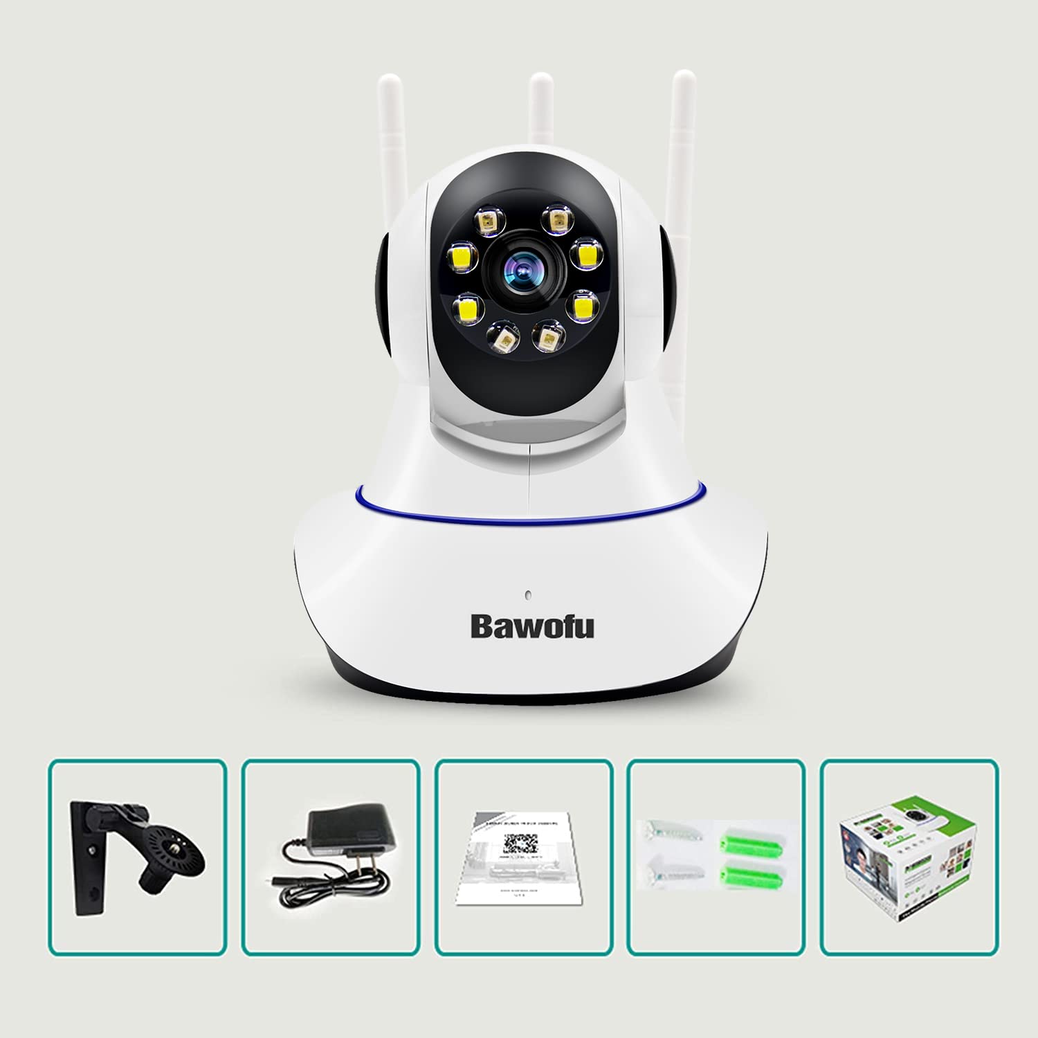 Bawofu IP Security Camera with 2 Way Audio 1080P Home Wireless Indoor, Support 2X Magnification & Free Motion Alerts Night Vision for Pet/Nanny Compatible SD Card up to 128G