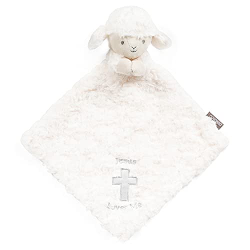 DEMDACO Fuzzy White Lamb Loves Me Polyester Plush Children's Rattle Blankie