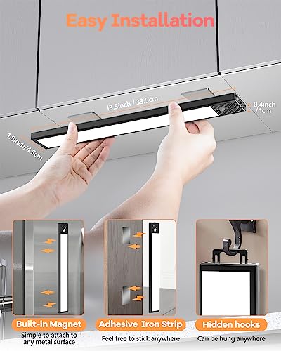 2023 Newest 65 LED Motion Sensor Lights Indoor 3 Color Temps, 2 Packs Dimmable Under Cabinet Lighting, 2500mAh Rechargeable Wireless Closet Lights Night Light for Drawers, Wardrobe, Stair, Kitchen