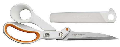 Fiskars Razor Edge All Purpose Scissors, Length: 24 cm, Stainless Steel Blade/Plastic Handles, White/Orange, Amplify, 1005225