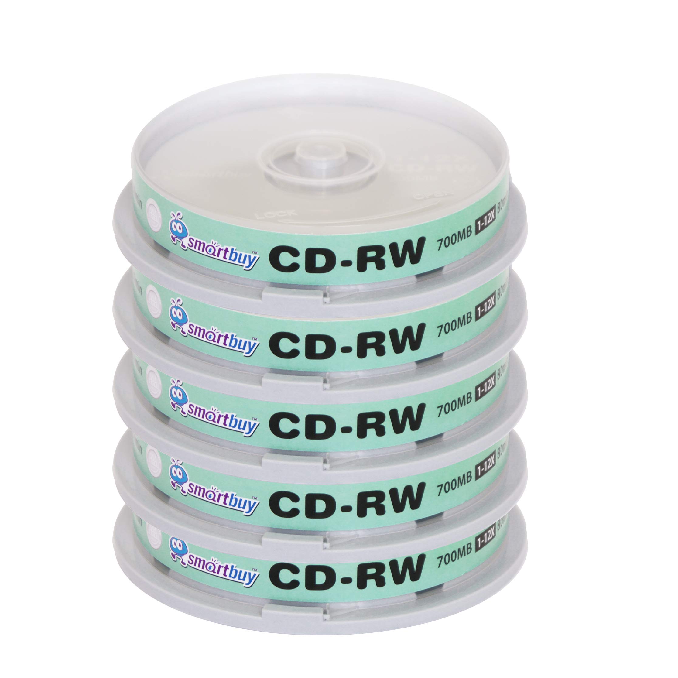 50 Pack Smartbuy CD-RW 1-12X 700MB/80Min High Speed Branded Logo Rewritable Blank Data Media Disc