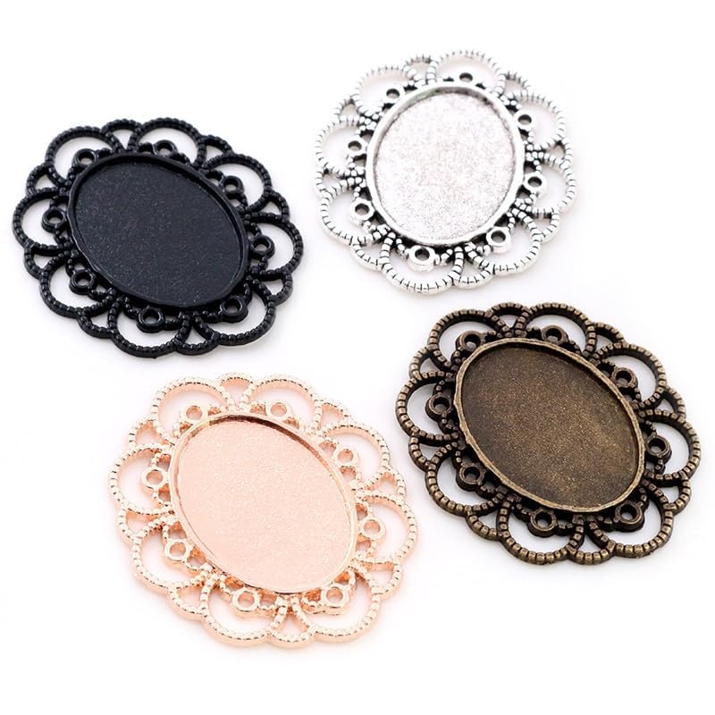 10Pcs 18X25Mm Inner Size 4 Colors Flowers Style Cameo Cabochon Base Setting Pendant Necklace Findings - (Color: C2-14)