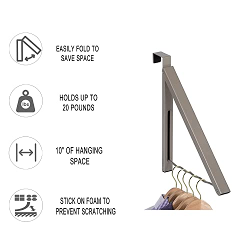 Over Door Hanger - Single Closet Hanger Retractable Collapsible Folding Hanging Rack Organizer Perfect for Clothes & Towels Ideal for Bathrooms, Dorm Rooms Etc. - Satin Nickel (Includes one Hook)