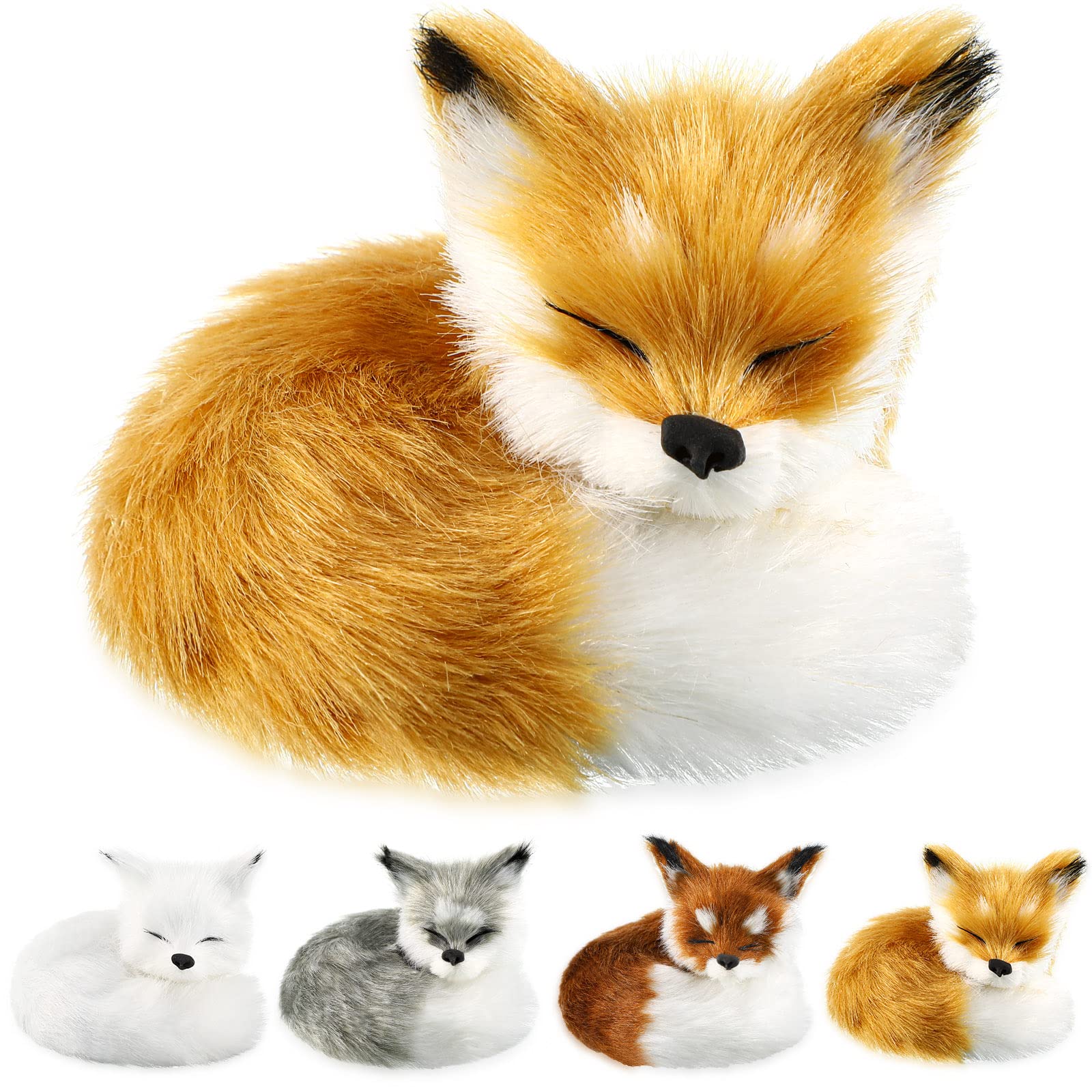 4 Pcs Stuffed Fox Plush Ornament Simulation Furry Fox Decorations Animals Plush Mini Squint Sleeping Plush Static Figures Model for Home Birthday Graduation Favors
