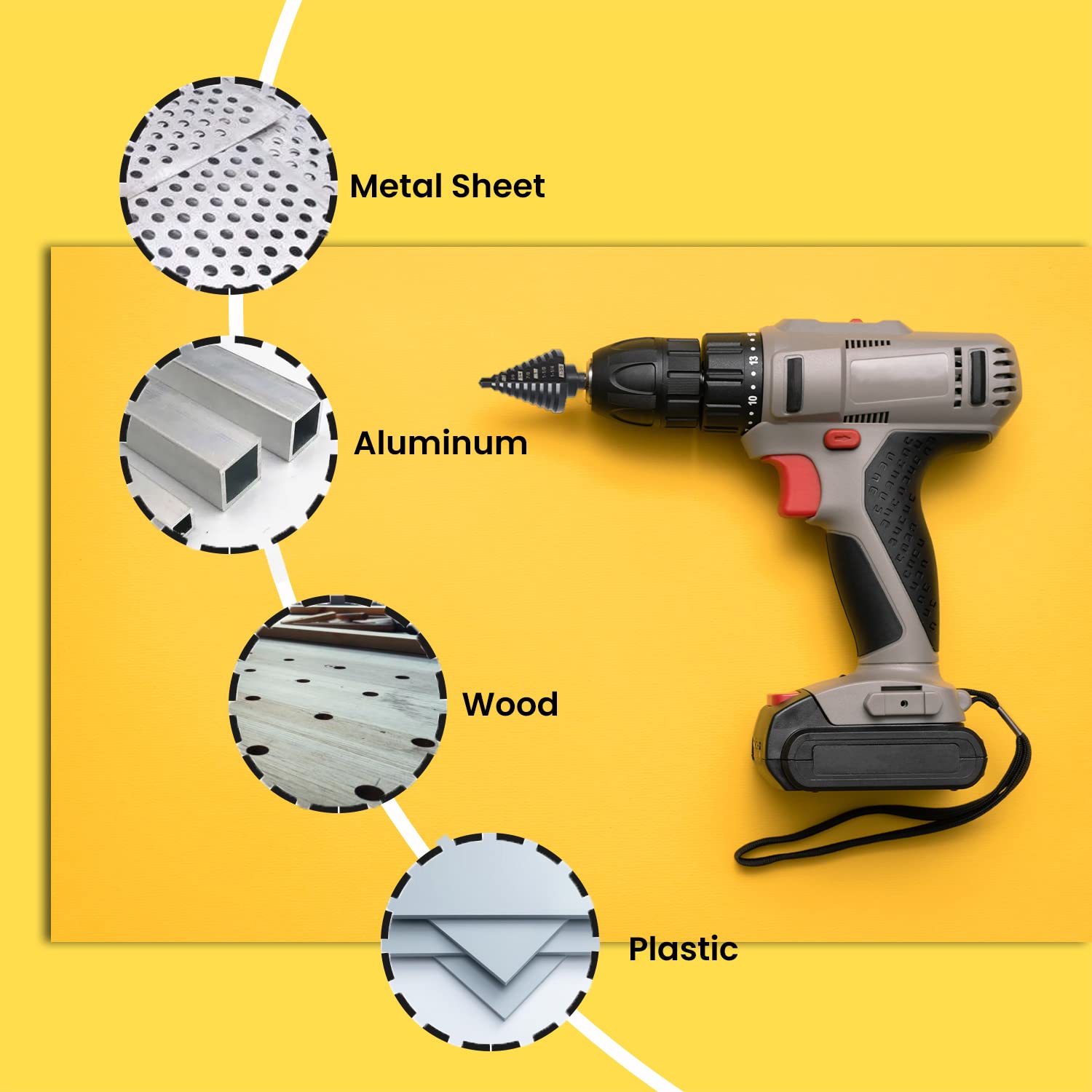 Lichamp Step Drill Bit Set for Metal Sheet Heavy Duty, 5-Piece Premium M2 HSS Step Up Down Drill Bits Stepper Unibit for Steel Hole, 50 Sizes from 1/8 to 1-3/8 inches