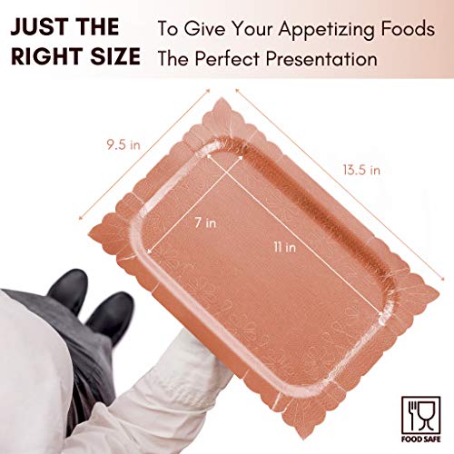 6-Pack Rose Gold Disposable Serving Trays - 9.5" x 13.5" Serving Tray Set - Heavy Duty Cardboard Cookie Platter - Decorative Disposable Trays - Rose Gold Serving Trays and Platters for Dessert Table