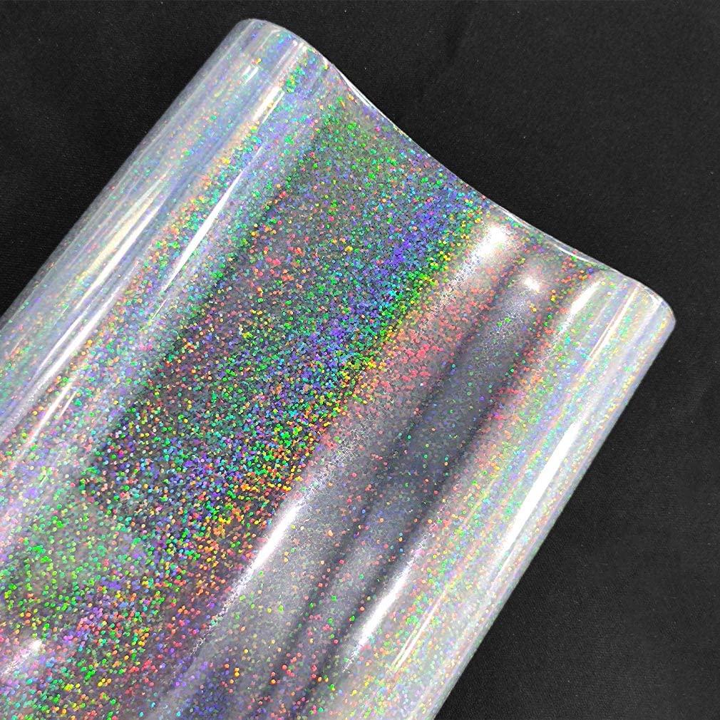 12x53 Inch Laser Polka Dots Clear PVC Film Holographic Rainbow Transparent Waterproof Vinyl Material for DIY Projects
