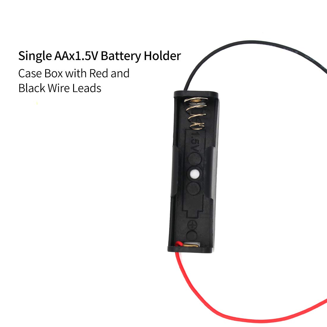 6PCS 1 x 1.5V AA Battery Spring Clip Plastic Storage Box 1 Slot x 1.5V AA Battery Case Holder Black Red Wire Leads (AA)