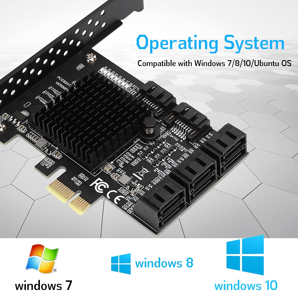 Heayzoki Ports PCI-E to SATA 3.0 Card,PCI Express PCI-e Expansion Card,PCI-E to SATA3.0 Controller Expansion Board,for 7/8/XP/10,with Driver Disc,Semi-High Baffle