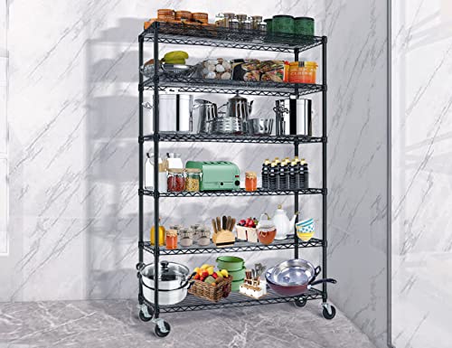 6-Tier Metal Wire Shelving Unit w/Wheels Height Adjustable Storage Rack NSF Certified Storage Shelves 2100/500 Lbs Capacity Standing Utility Shelf for Laundry Kitchen Pantry Garage Organization
