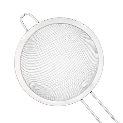 AmazonCommercial Stainless Steel 3-Piece Strainer Set, Set Contains 3.3", 5.5", and 7.75" Strainers, Pack of 3
