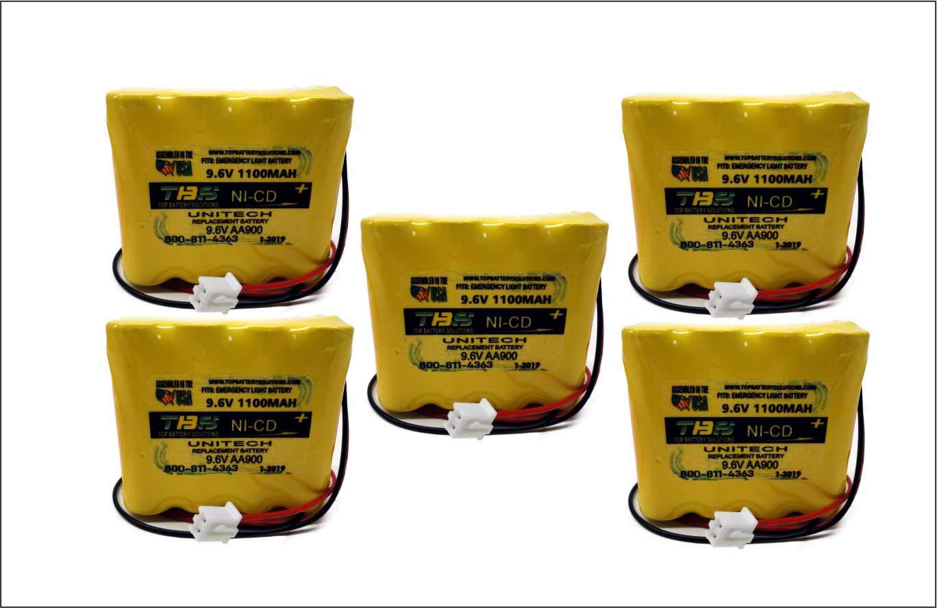 5PC Unitech AA900mAh 9.6V Battery Emergency Light 9.6V 1.1Ah NiCD