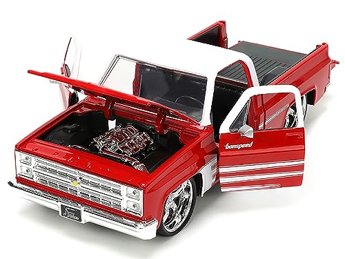 1985 Chevy C-10 Pickup Truck Red with White Top and Graphics with Extra Wheels Just Trucks Series 1/24 Diecast Model Car by Jada 34179