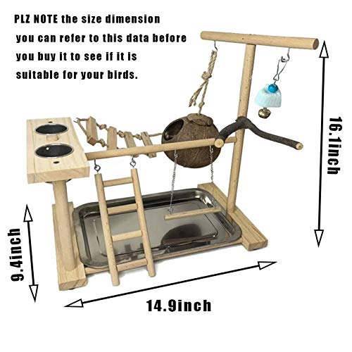 Parrots Playground Bird Play Stand Natural Wood Perch Gym Parakeet Nest Climb Swing Ladders with Feeder Cups Ladders Lovebirds Cage Accessories Toy Exercise Activity for Conure Cockatiel Lovebirds