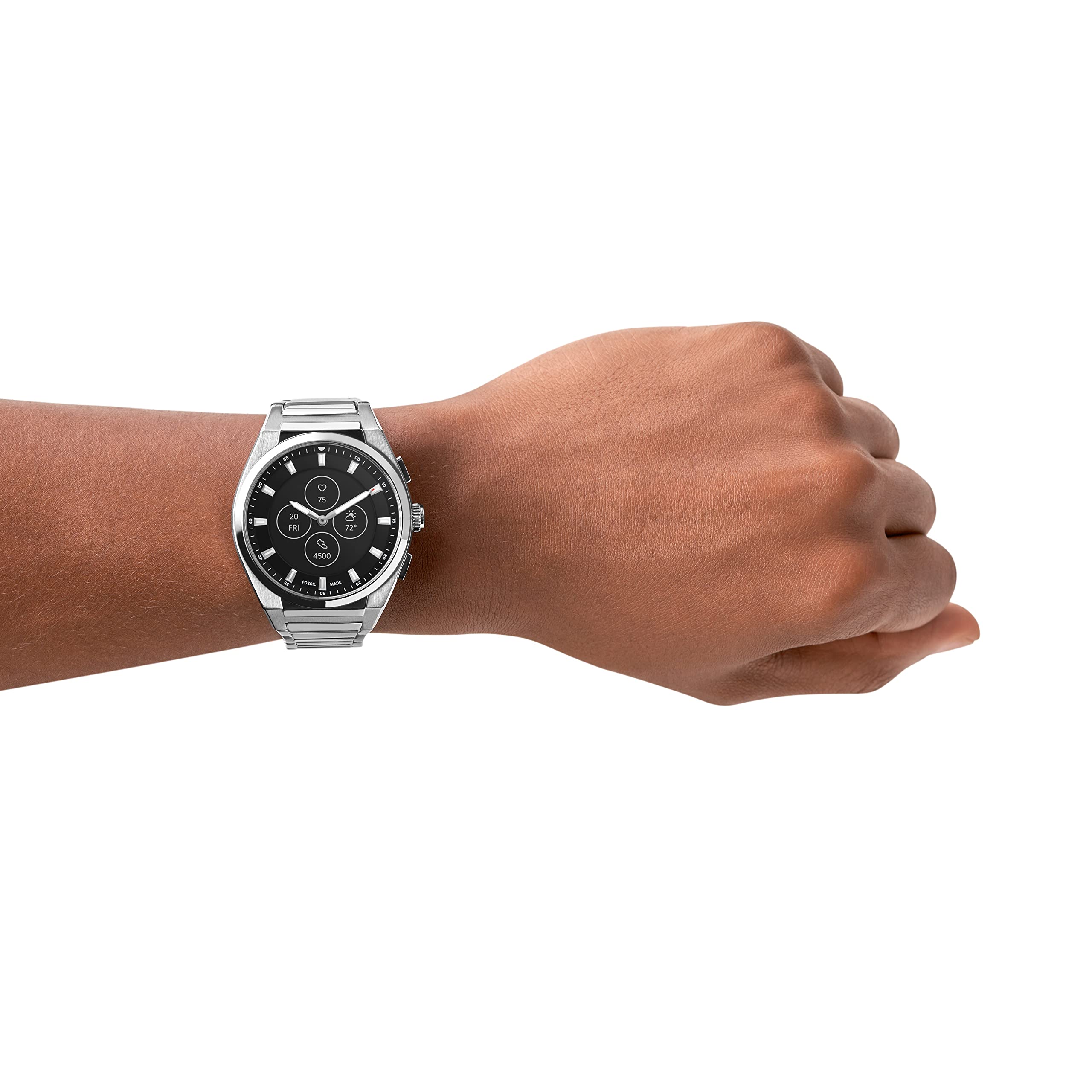 Fossil Men's 42mm Everett Stainless Steel Hybrid HR Smart Watch, Color: Silver (Model: FTW7053)