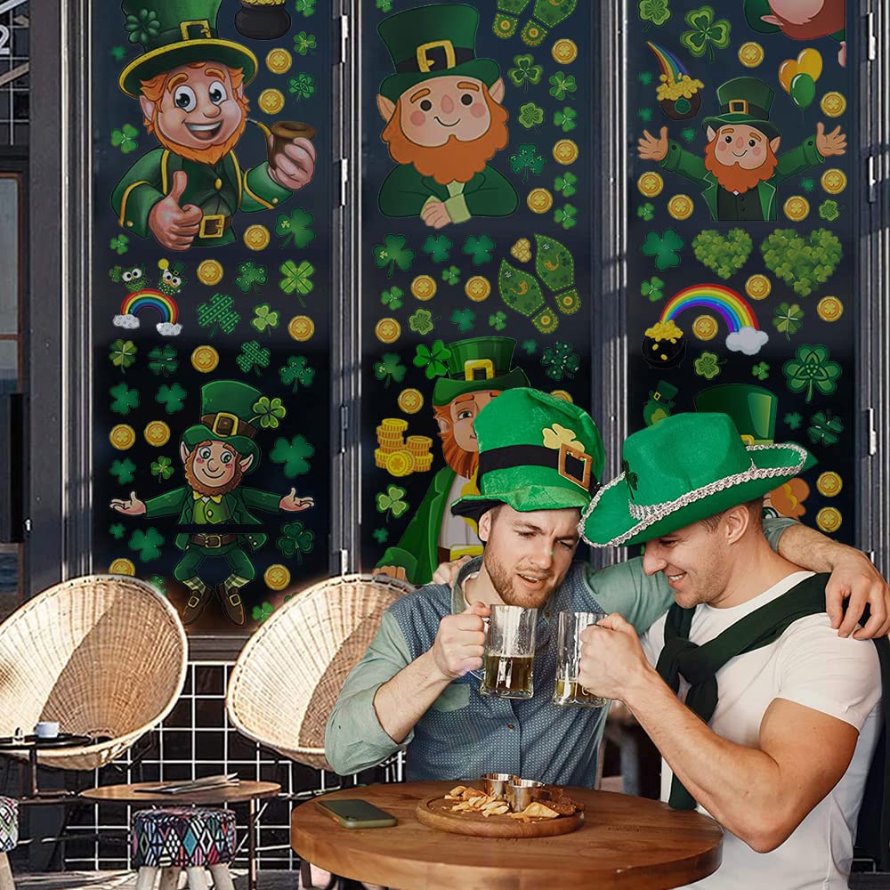 143PCS Happy St. Patrick's Day Window Clings Decorations,St. Patrick's Decal Window Sticker for Glass Decor,Gnome Leprechaun Footprints Holiday Party Door Decorations