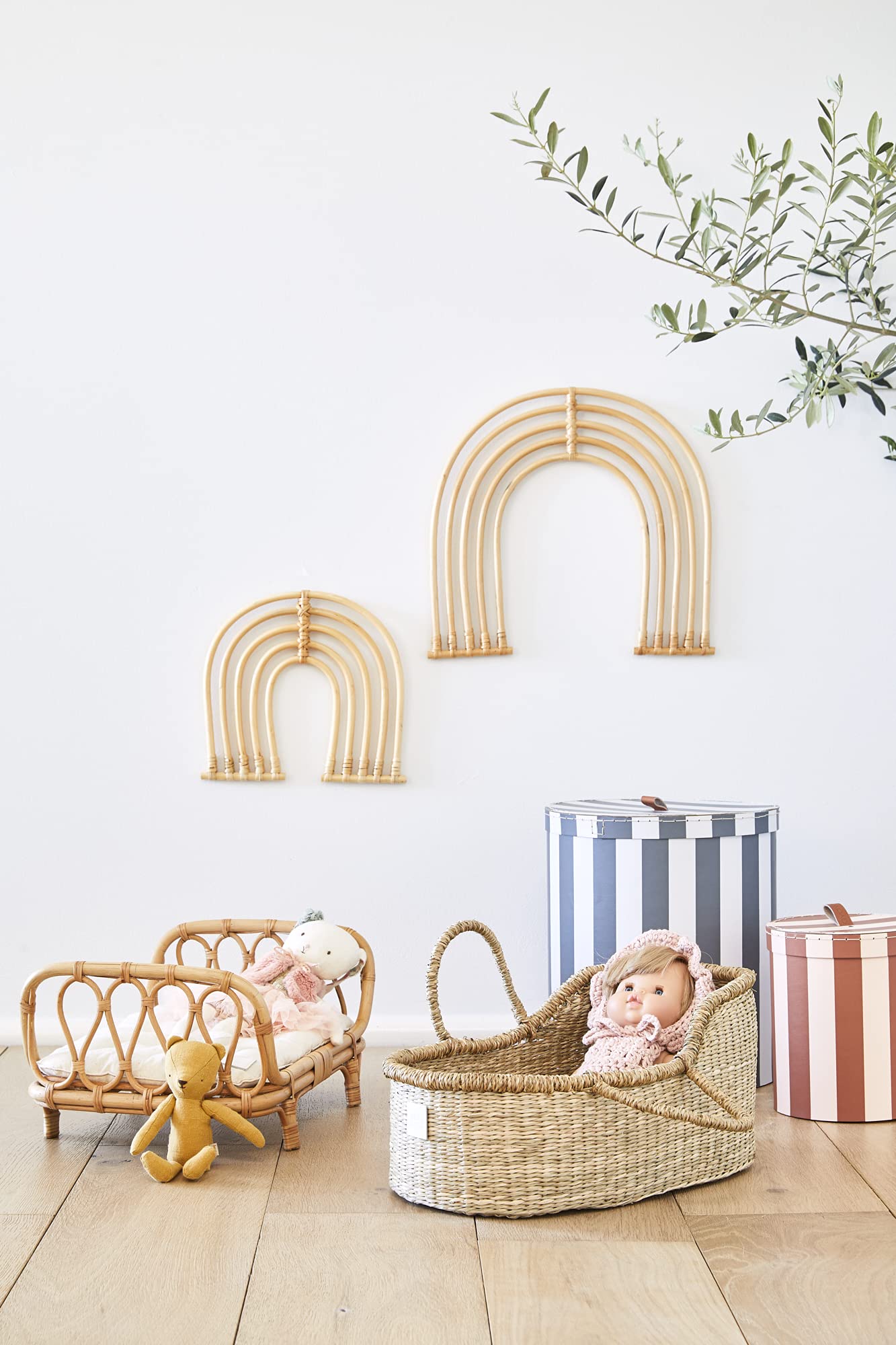BEBE BASK Rattan Rainbow Nursery Decor Set of 2 - Handmade - Rainbow Decor for Girls Room - Wall Decorations