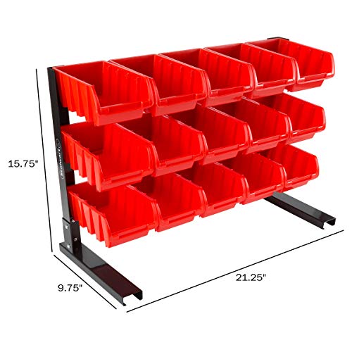 15-Bin Garage Organization Rack - Carbon Steel Rack with Removable Stackable Plastic Garage Storage Bins - Tools Organizer or Small Parts Organizer for Hardware, Crafts, or Office Supplies by Stalwart
