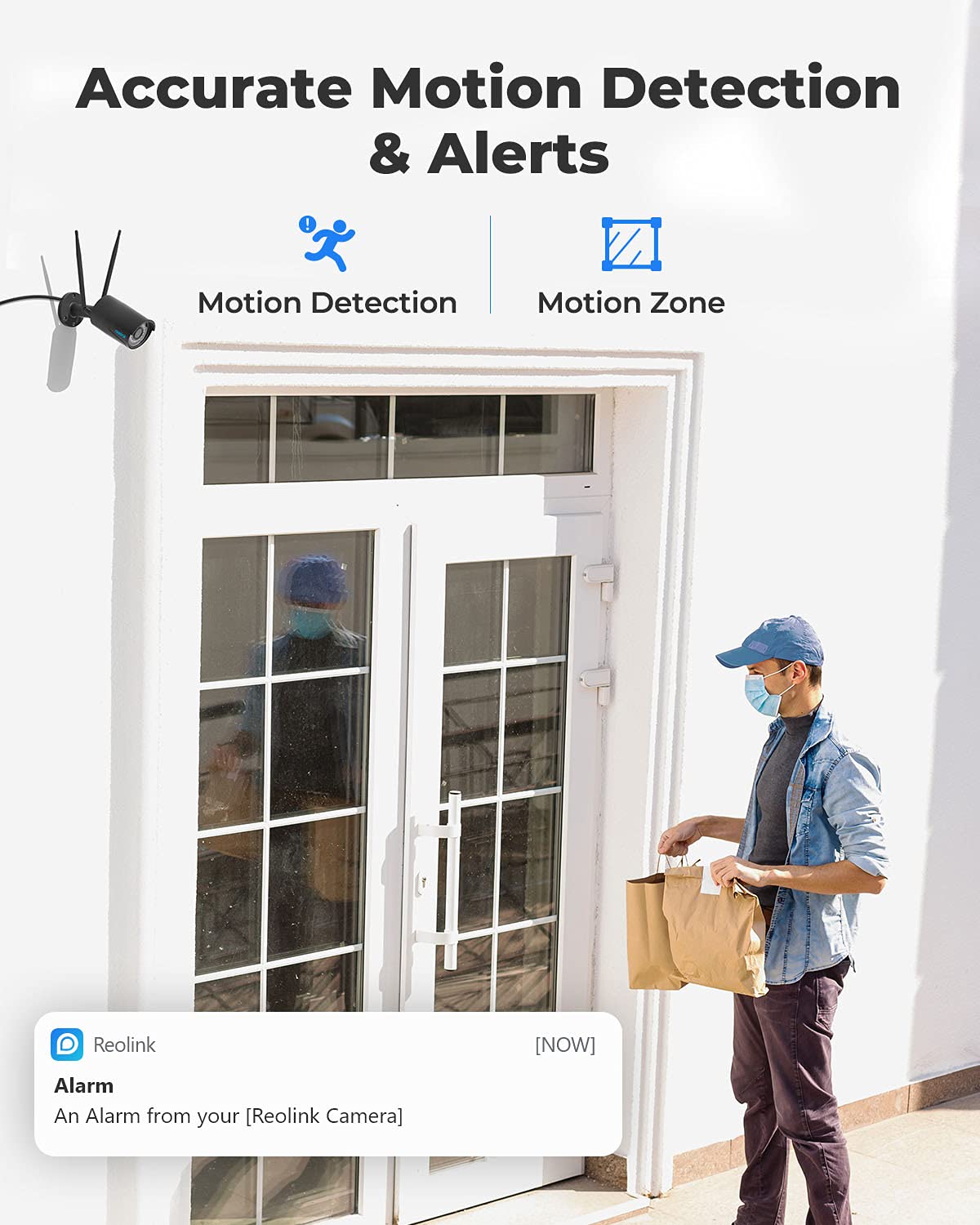 4MP WiFi OutdoorCam Bundle, White and Black, 2.4/5GHz WiFi, 100ft Night Vision, IP66 Waterproof, Smart Person/Vehicle Detection, Works with Google Assistant, RLC-410W