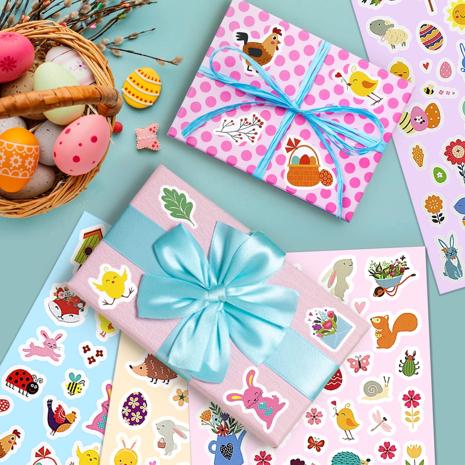 12 Sheets Easter Stickers for Kids, Easter Egg Bunny Stickers for Envelopes Cards Craft Scrapbooking Decorative, Easter Parties Favors Decorations Gift Supplies for Toddlers and Adults