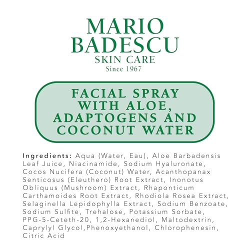 Mario Badescu Setting Facial Spray Mist with Aloe & Coconut Water, Refreshing and Hydrating Makeup Spray, Alcohol Free, Fragrance Free, Dye & Sulfate Free