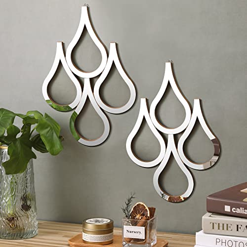 2 Pieces Teardrop Wall Mirror Hanging Wall Mounted Mirrors Teardrop Mirror Wall Decor Wall Mirrors Decorative Mirror Decor Accent Mirror for Home Living Room Bedroom Bathroom, 15.7 x 11 Inch (Silver)