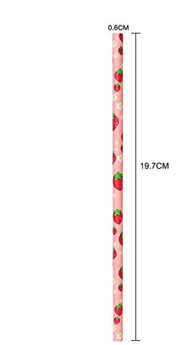 100 Pcs Disposable Straws, Biodegradable Paper Straws for Juices, Shakes, Smoothies, Party Supplies (Strawberry)