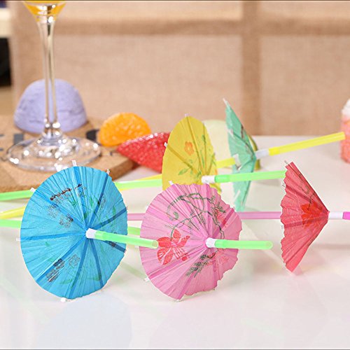 100 Pcs Disposable Umbrella-Shaped Straws Flexible Bendable Table Decor Straws for Hawaiian Tropical Drinks Soft Drinks Cocktail Bars Restaurants Luau Party Supply Beverage Decorations