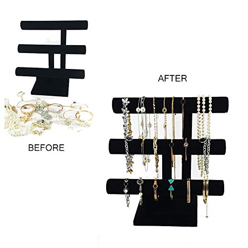 7TH VELVET 3 Tier Bracelet Holder,Bracelet Display Stand, Bracelet Organizer, Black Velvet T-Bar Table Top Jewelry Holder, Thin Roll