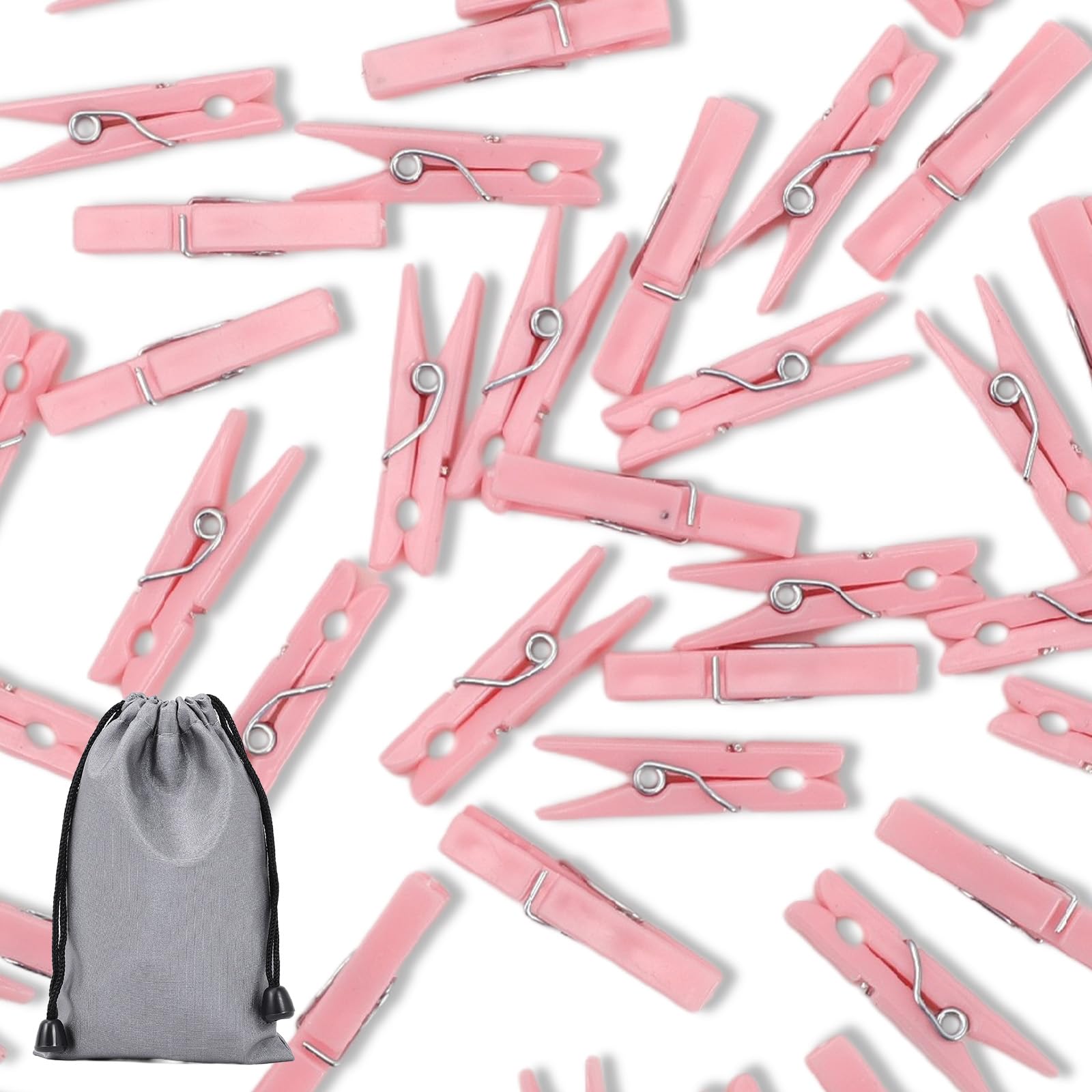 100PCS Baby Shower Clothespins Games Girl Plastic Clothes Pin with Waterproof Bag Mini Pink Pin Bulk 1.37 inch for Party Decorations, DIY Crafts