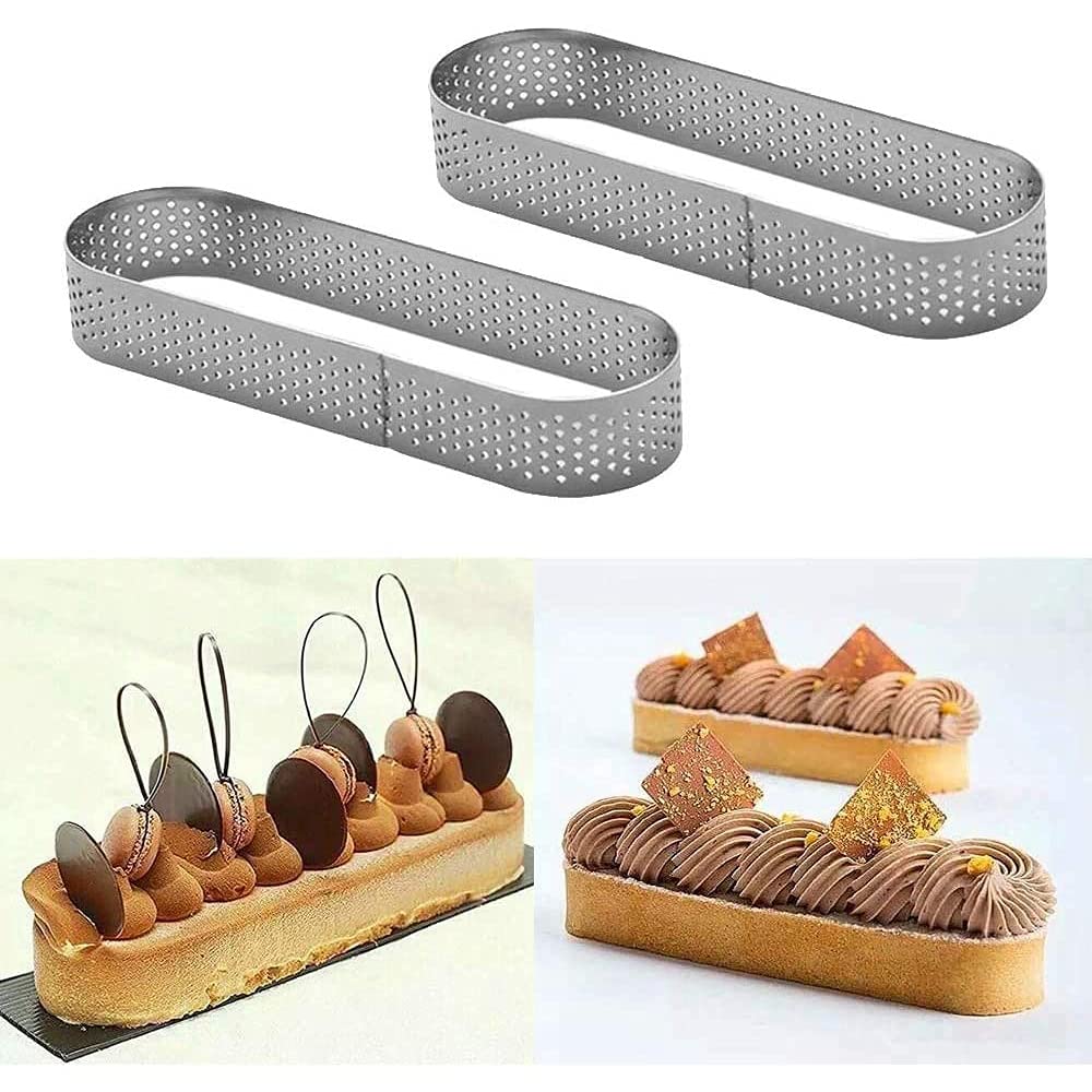 12Pcs Tart Rings Perforated Oval Tartlet Molds French Dessert Fruit Pie Tart Ring Quiche Cake Mold Stainless Steel Tart Mousse Ring