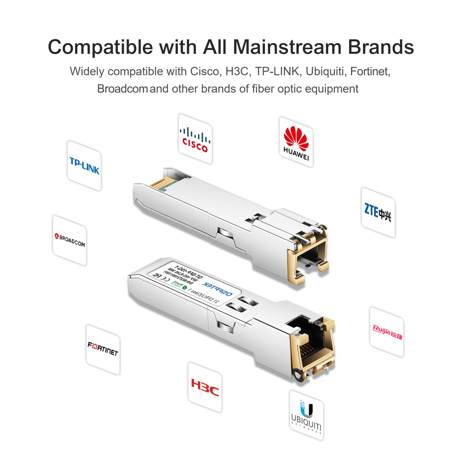 4Pack 10GBASE-T SFP+ to RJ45 Copper Module Mini-GBIC Transceiver for Cisco SFP-10G-T-S, Ubiquiti UF-RJ45-10G , Netgear, Mikrotik, D-Link, Supermicro, TP-Link, Linksys, CAT6A/CAT7, up to 100FT(30M)