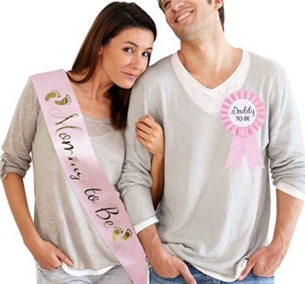 Armear Pink Baby Shower Sash for Mom To Be Sash Baby Boy Shower Decorations Daddy To Be Badge Baby Shower Decorations Girl - Gender Reveal Decorations