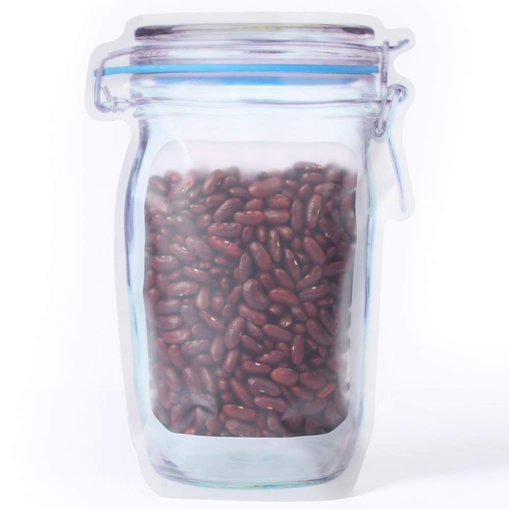 10Pcs Mason Jar Pattern Food Storage Bag Reusable Portable Stand Up Smell Proof Ziplock Bags Snack Saver Container Retail Package Bag Frosted Pouches Blue 9.6×6.7in (24.5×17.5cm)