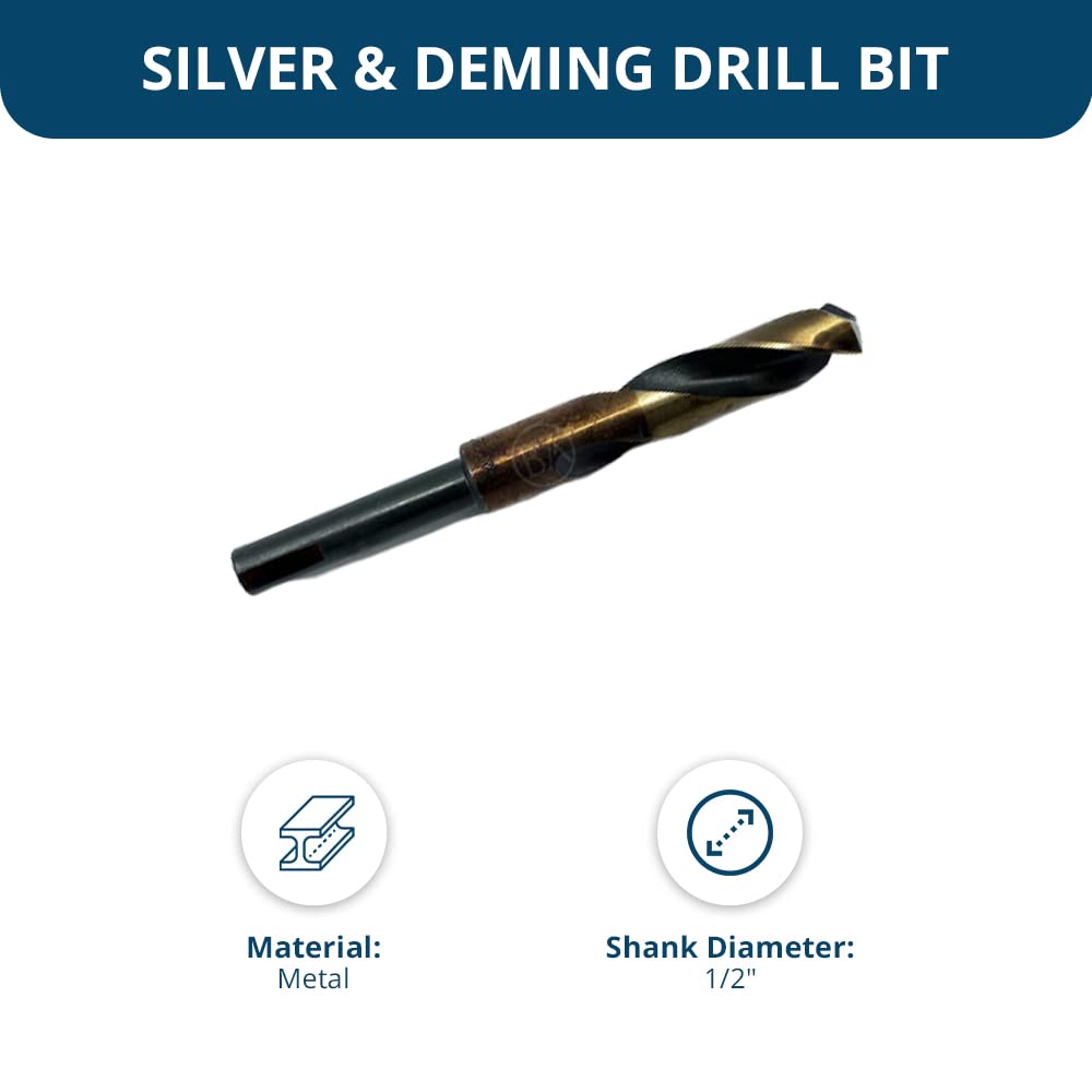 Benchmark Abrasives 23/32” Diameter HSS Silver & Deming Drill Bit Black & Gold Cutting Tool, 1/2" Shank for Hard Metal, Stainless Steel, Cast Iron, Wood - (23/32")